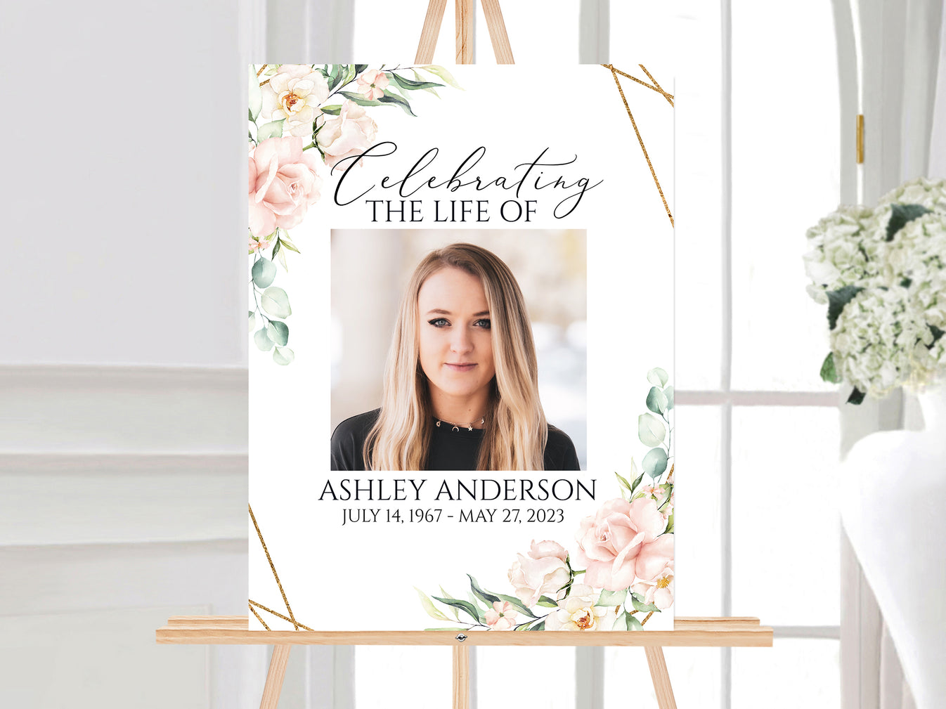 Celebration Of Life Blush Pink Roses Funeral Welcome Sign Template P4 ...