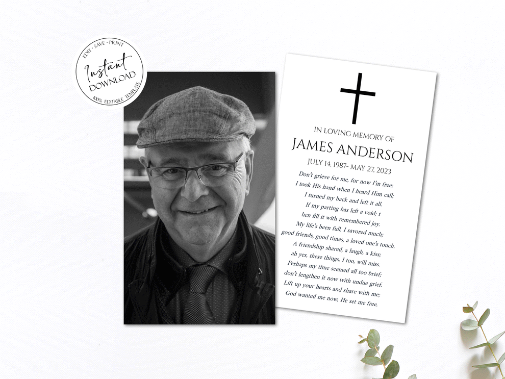 Simple Elegant Cross Funeral Prayer Card Template S1 – PeacefulMemoryDesign