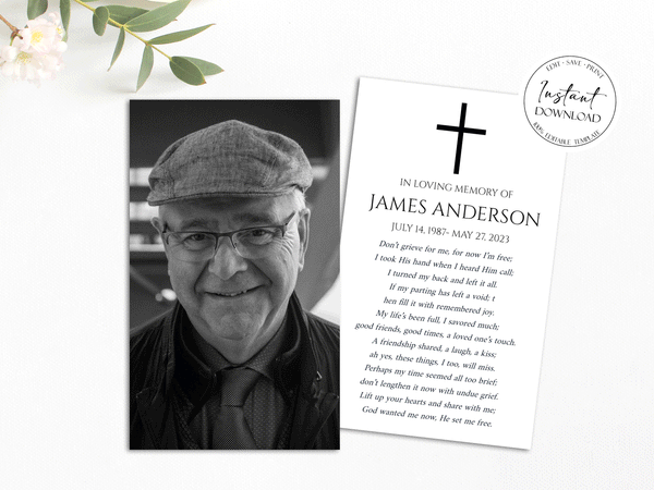 Simple Elegant Cross Funeral Prayer Card Template S1 – PeacefulMemoryDesign