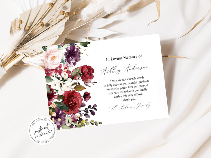 In Loving Memory Red Roses Funeral Thank You Card Template R1 ...