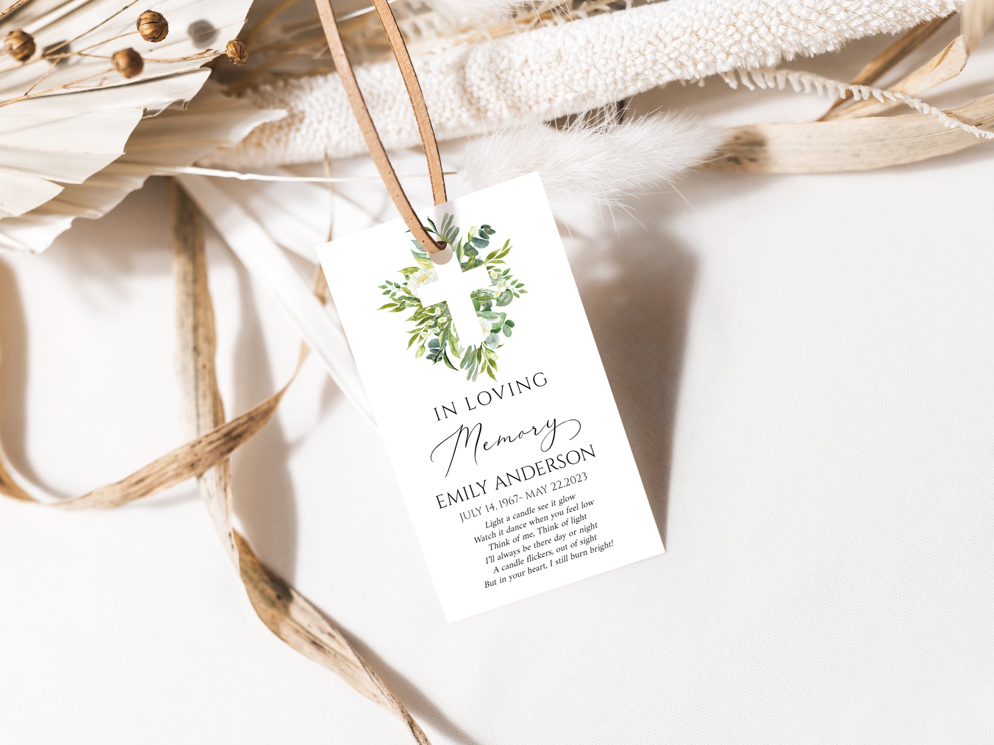 In Loving Memory Watercolor Greenery Cross Funeral Favor Tag Template ...