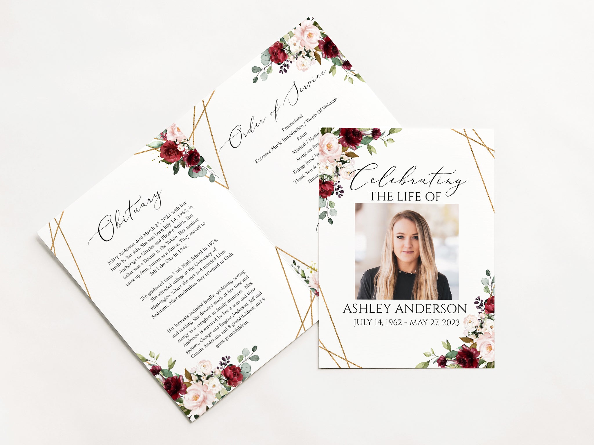Celebration of life Red Roses Funeral Program Template R1 ...