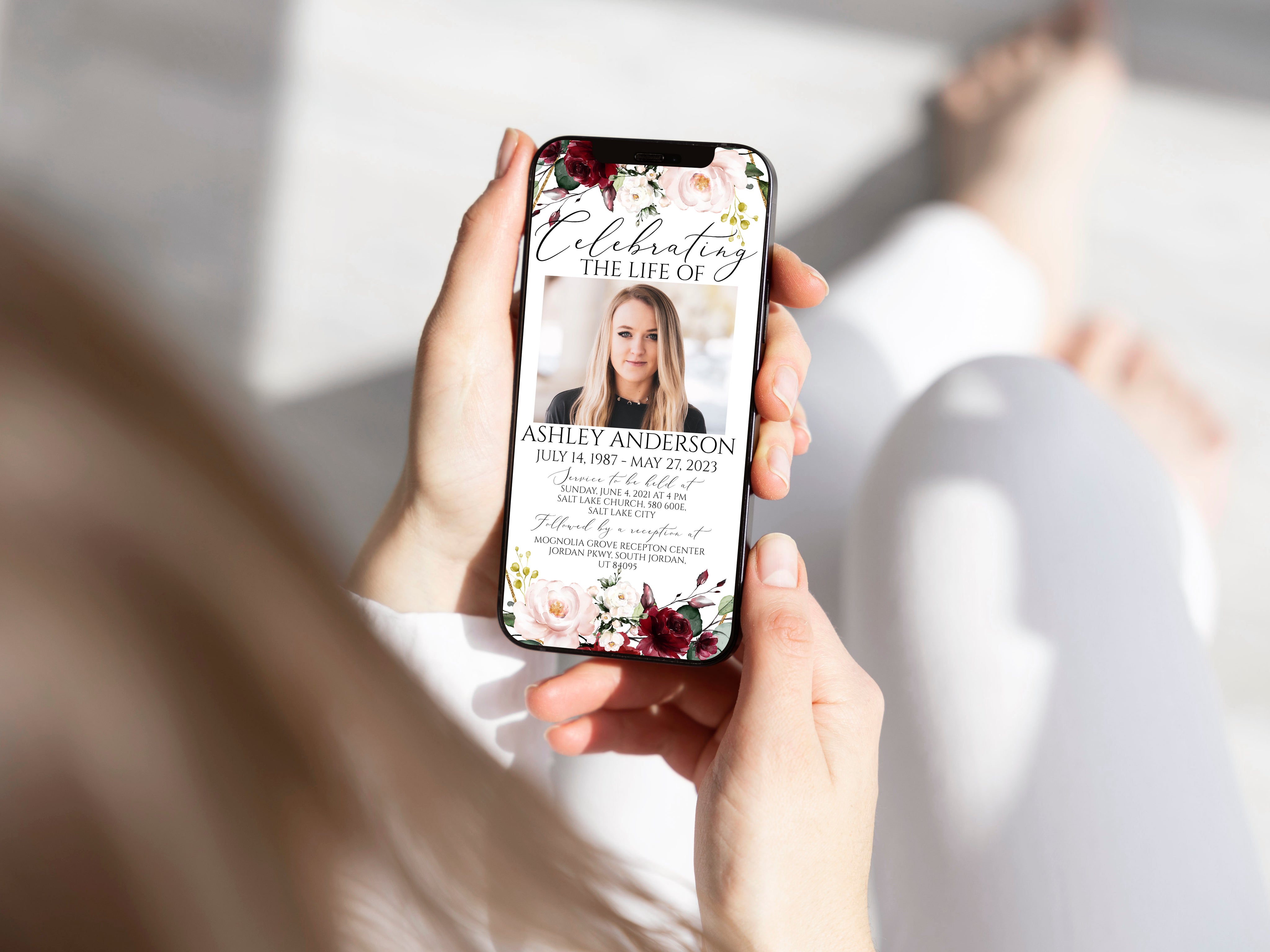 Celebration of life Red Roses Digital Funeral Invitation Template R1 ...