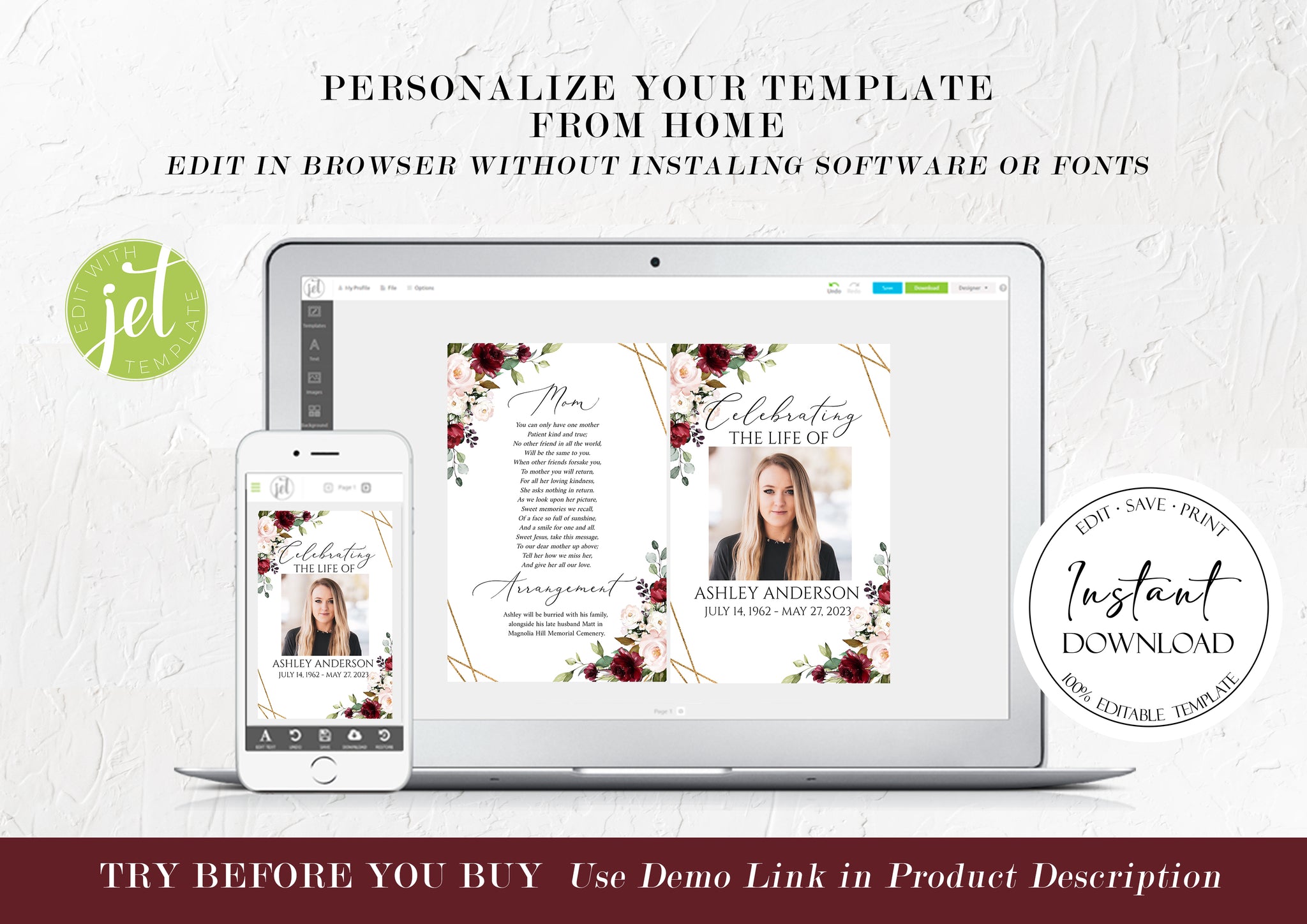 Celebration of life Red Roses Funeral Program Template R1 ...