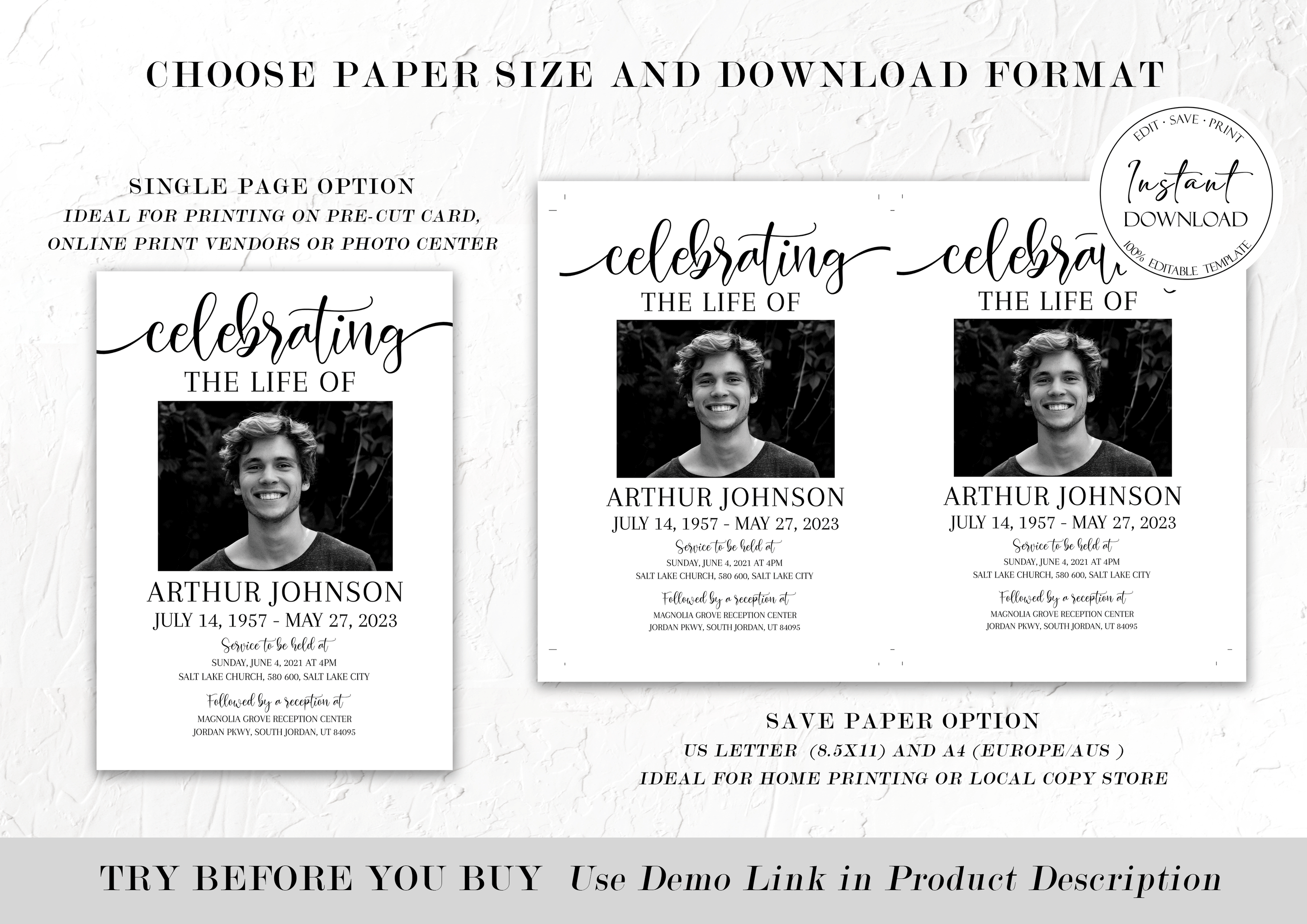 Celebration of life Simple Elegant Funeral Invitation Template S2 ...