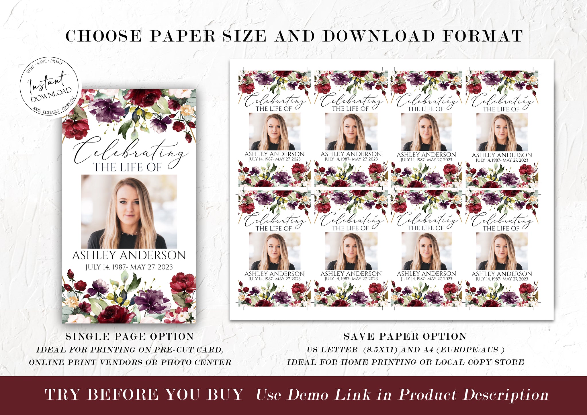 Celebration Of Life Red Roses Funeral Prayer Card Template R1 ...