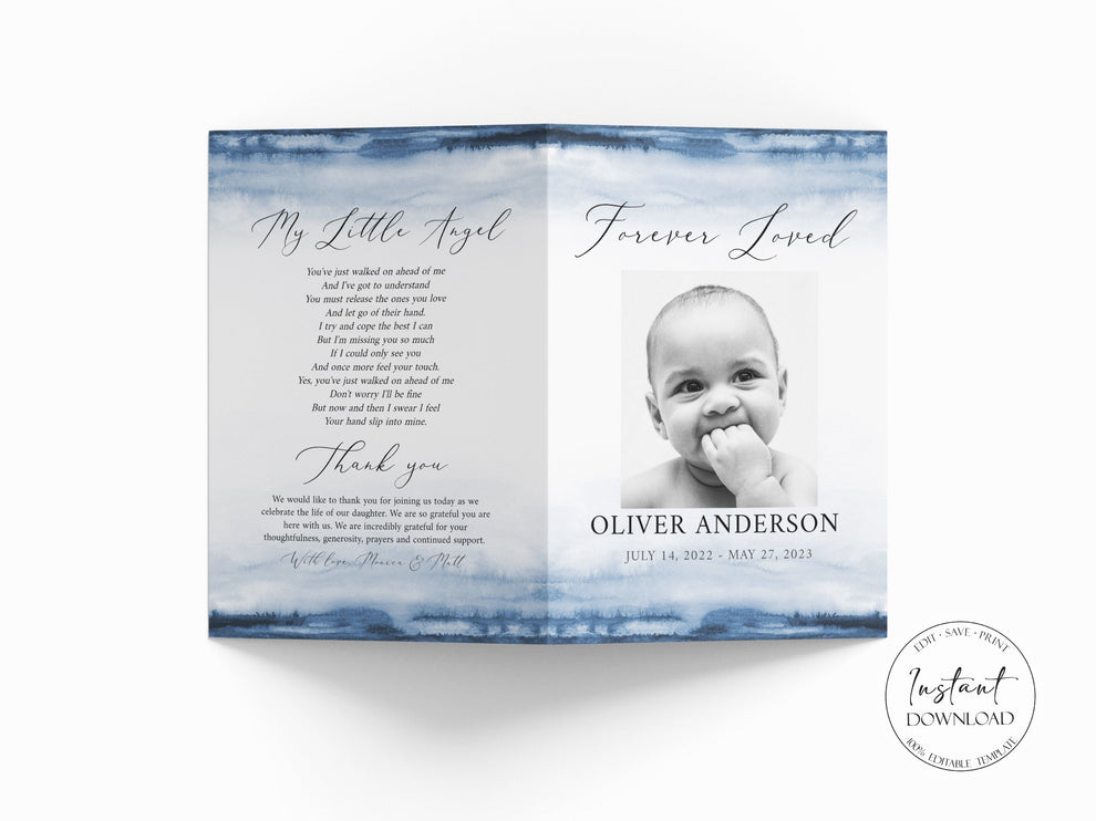 8 Page Blue Watercolor Baby Funeral Program Template B4 ...