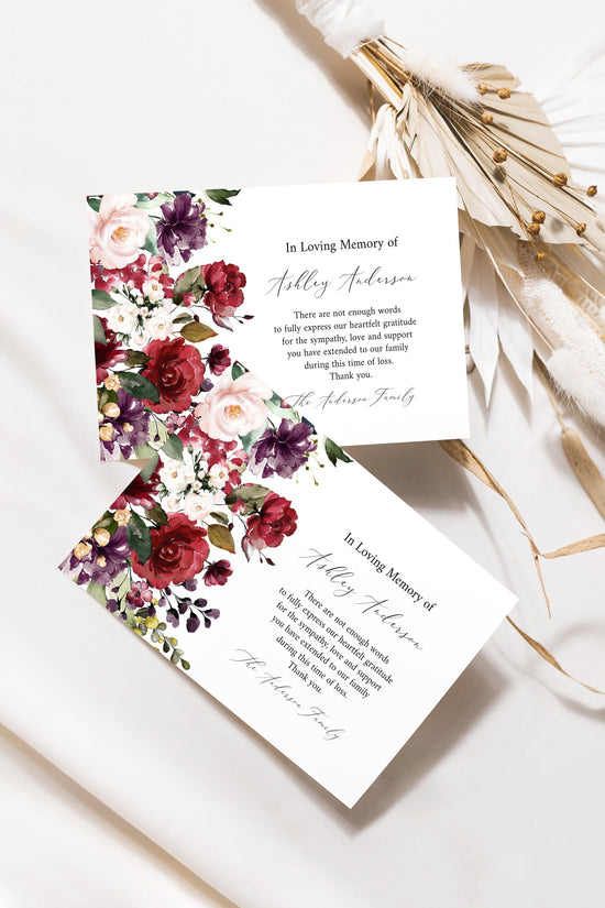 In Loving Memory Red Roses Funeral Thank You Card Template R1 ...