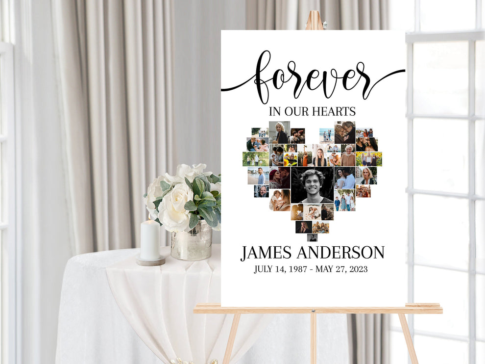 Forever in our Hearts Simple Elegant Heart Photo Collage Funeral Welco ...