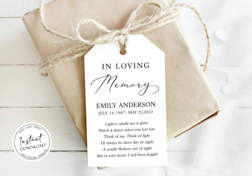 In Loving Memory Simple Elegant Funeral Favor Tag Template S1 ...