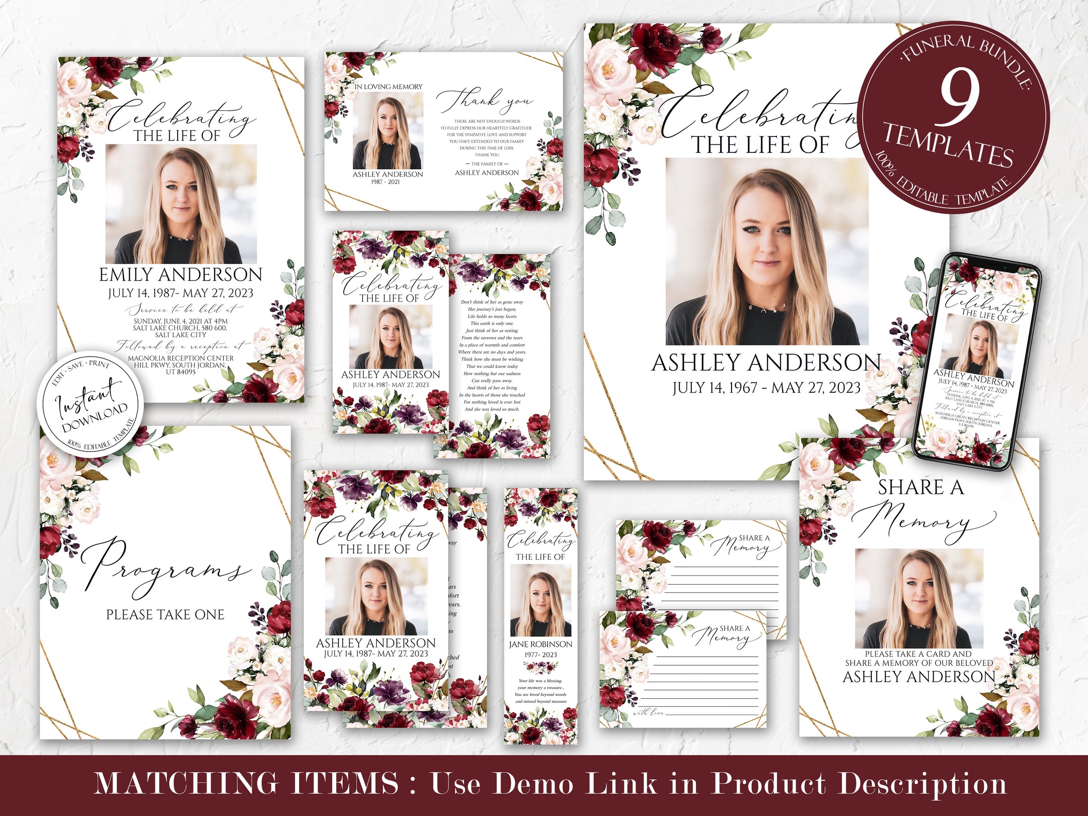 Celebration of life Red Roses Funeral Program Template R1 ...