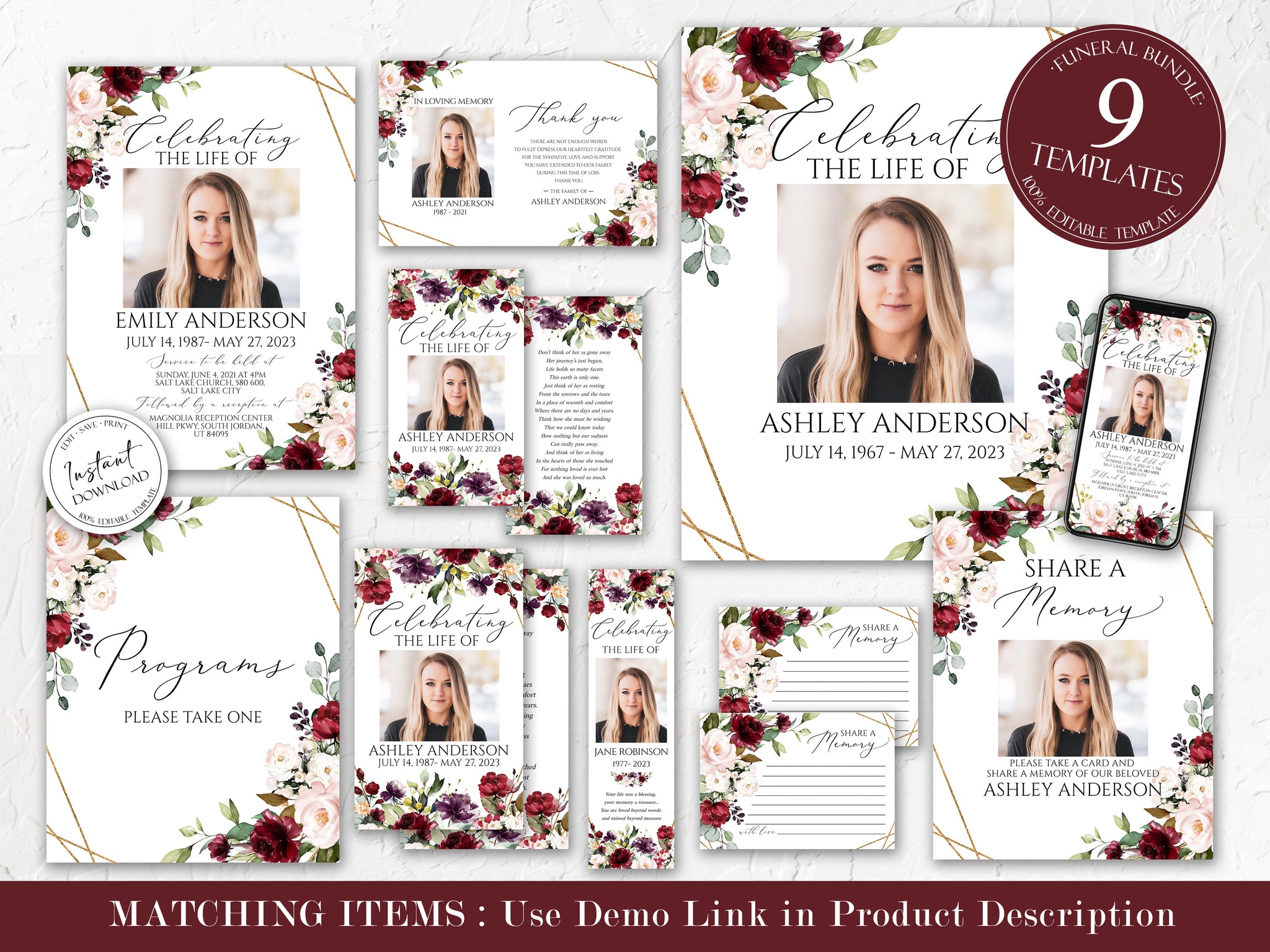 In Loving Memory Red Roses Funeral Favor Tag Template R1 ...